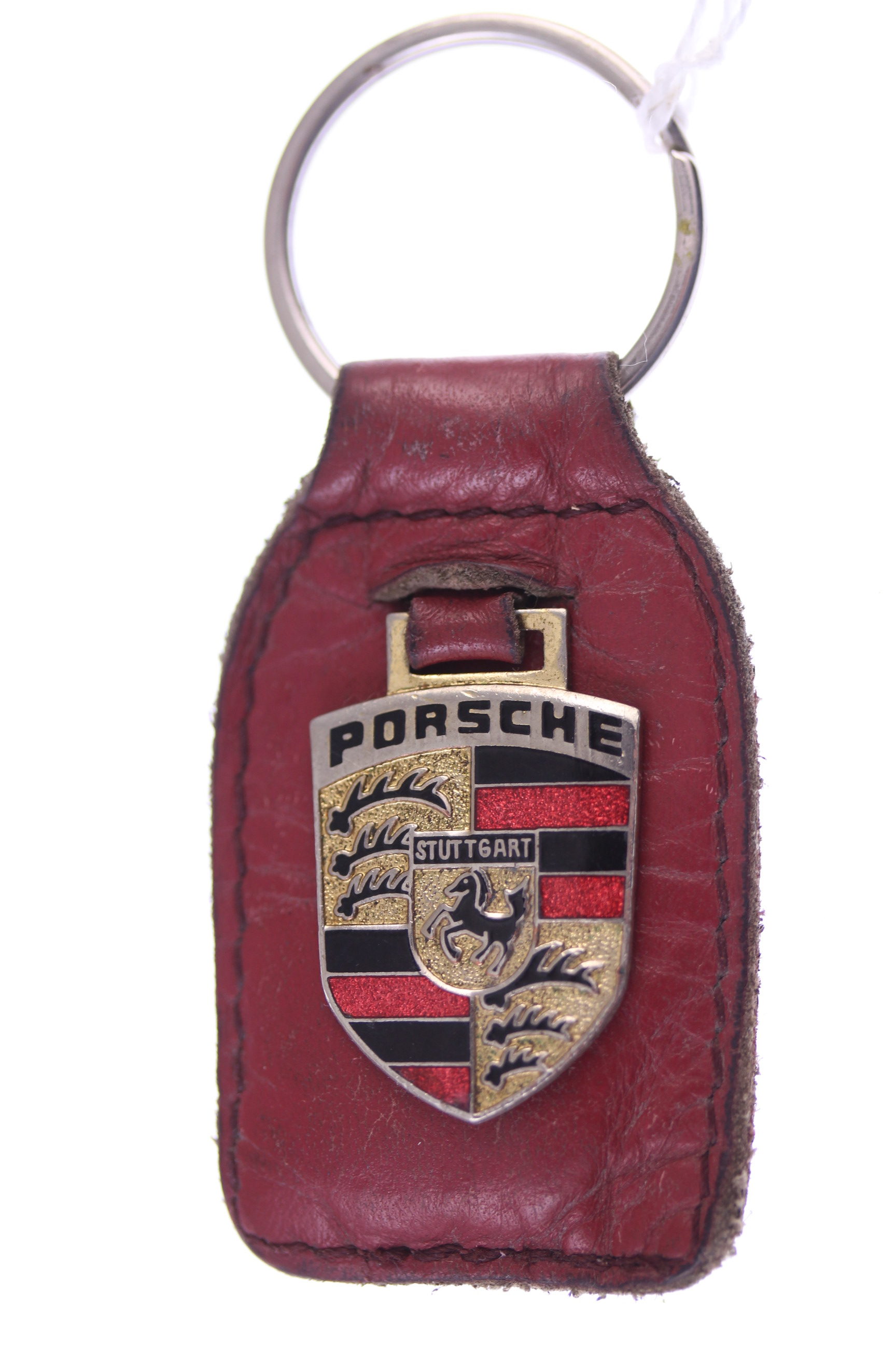 Porsche - original vintage 1980s keyring with burgundy leather keyfob ...