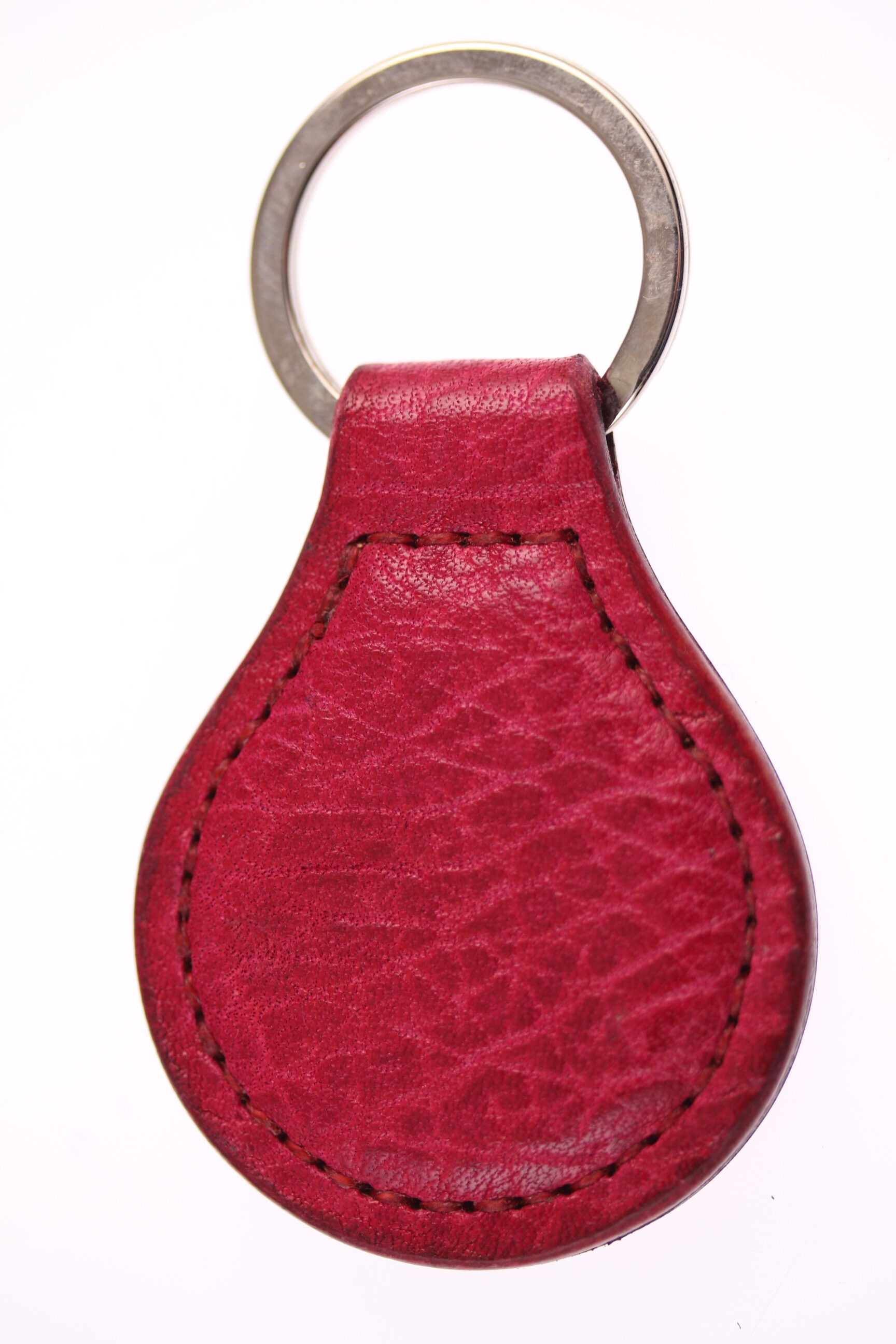 Fuchsia pink full grain Italian leather teardrop keyring - Classic ...