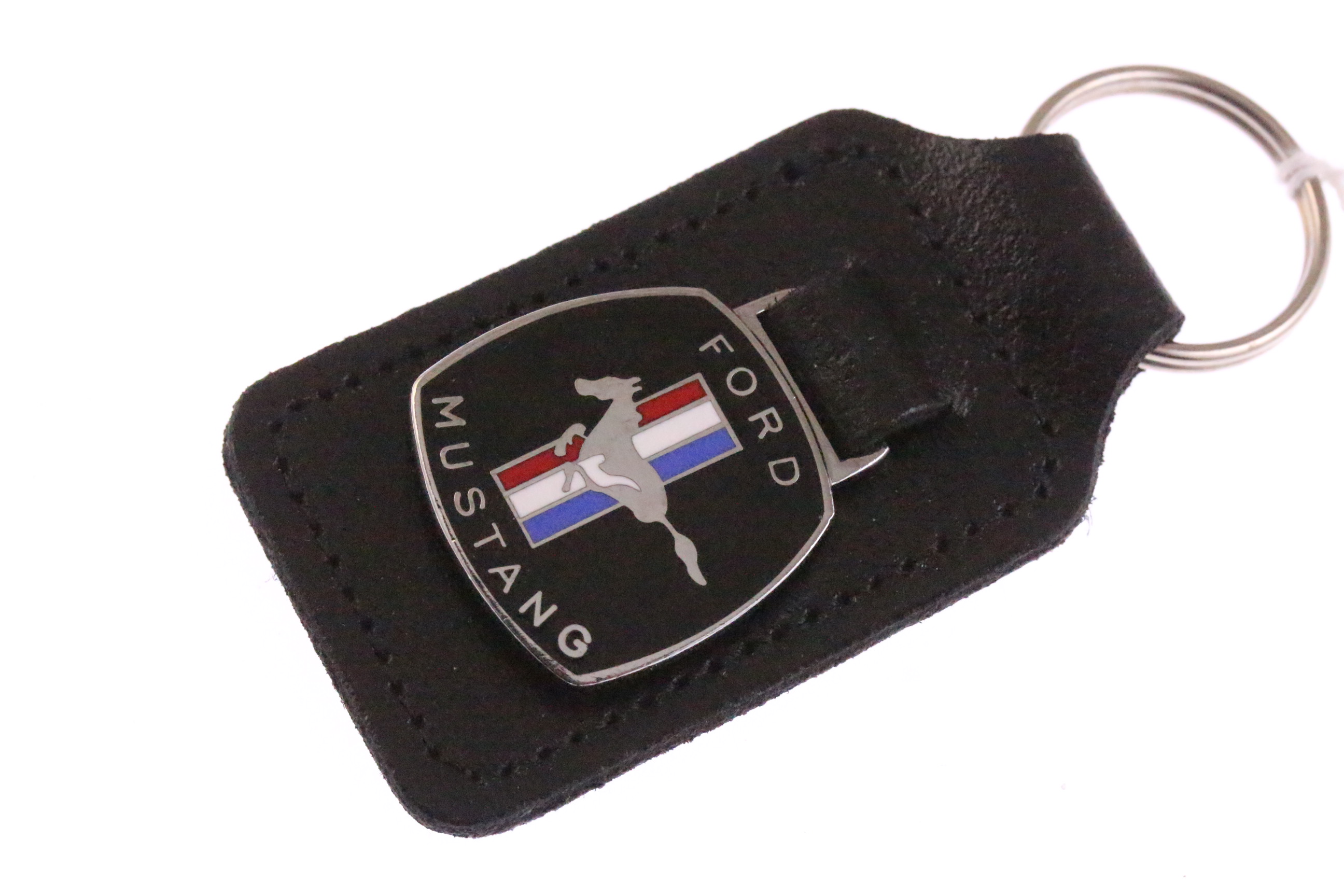 Ford Mustang - new condition riveted keyring with vitreous enamel badge ...