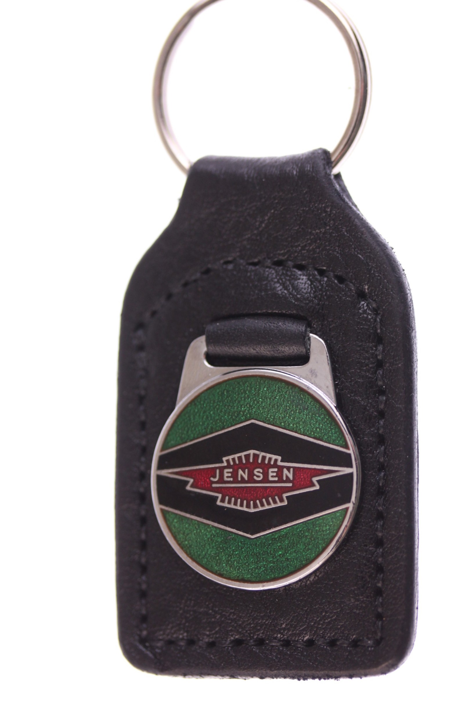 Jensen - classic vitreous enamel badge remounted onto a new leather ...