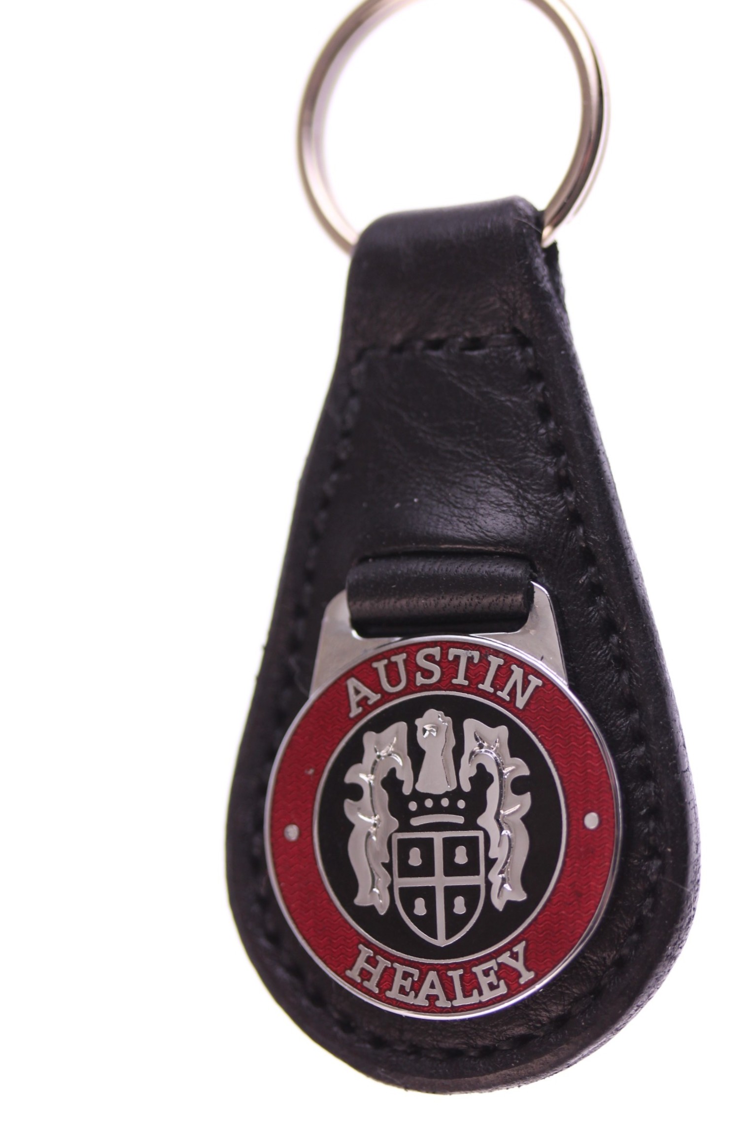 Austin Healey - vitreous enamel badge remounted onto a new leather ...