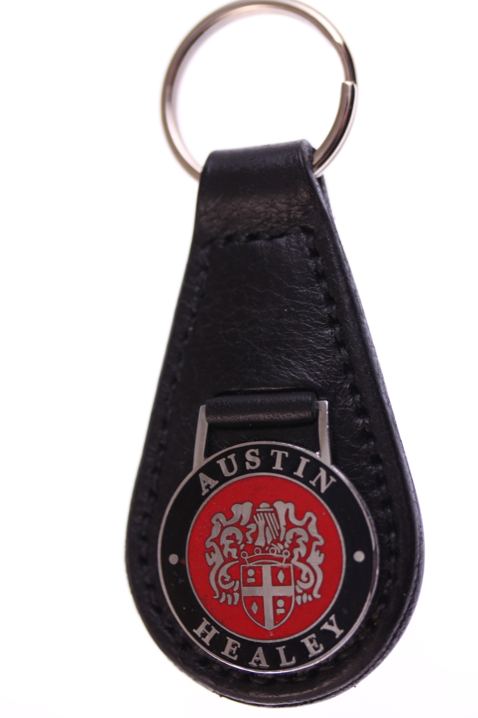 Austin Healey - slim vitreous enamel badge remounted onto a new leather ...